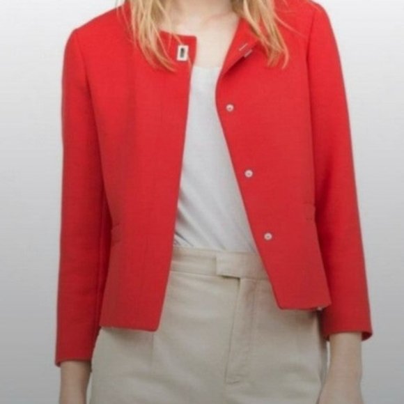 Zara | Jackets & Coats | Zara Red Collarless Blazer | Poshmark